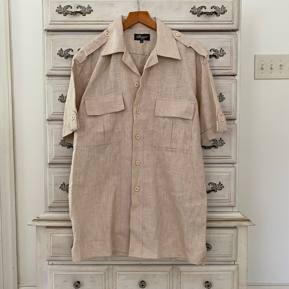Beige Linen Button Tunic - Gem